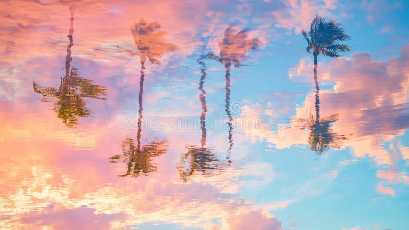 Breathtaking Sunset Mirrored Serene Water Palm Trees Stock Photos ...