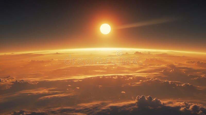 Sunset Over Celestial Clouds: a Stunning View of the Horizon with a Radiant Sun and Ethereal at ...