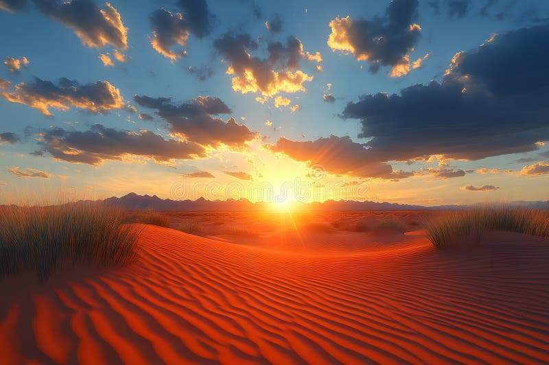 Stunning Desert Sunset with Dramatic Clouds and Sand Dunes for Nature ...