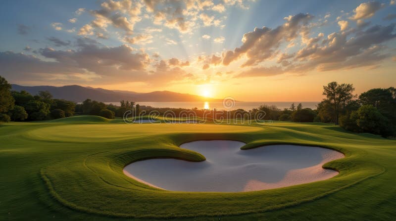 Breathtaking Sunset Over Golf Course with Panoramic Sky and Sand Trap ...