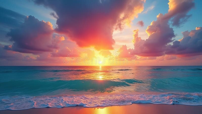 Breathtaking Sunset Scene at Beach, Colorful and Serene Stock ...