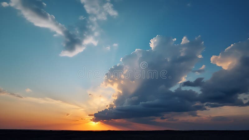 Dramatic Sunset Landscape with Massive Cumulus Clouds Over the Horizon ...