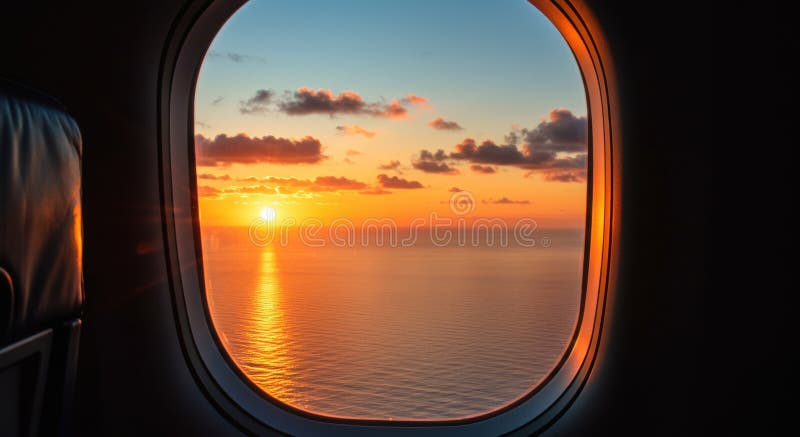 Breathtaking Sunset View Airplane Window Over Ocean Horizon Stock ...
