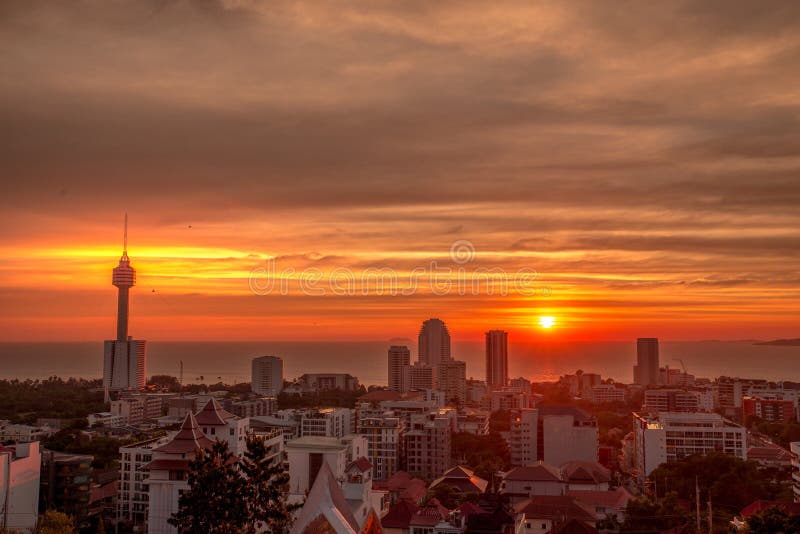 Breathtaking Sunset View of a Beautiful City, Thailand Stock Image ...