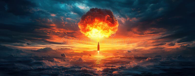 Nuclear Explosion Over Ocean Dramatic Sunset Sky Stock Illustration ...