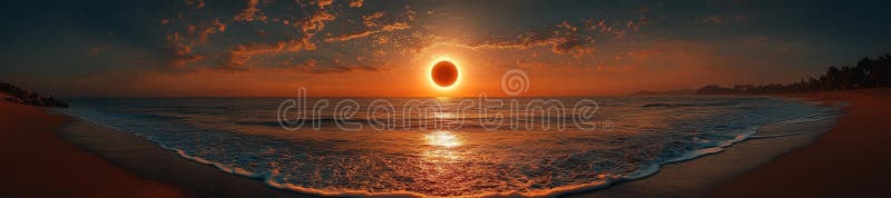 A Breathtaking Total Solar Eclipse Over the Ocean at Sunset Stock ...