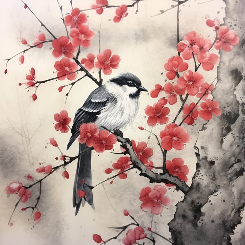 Breathtaking Tree Sumi-e Ink Painting Stock Illustration - Illustration ...