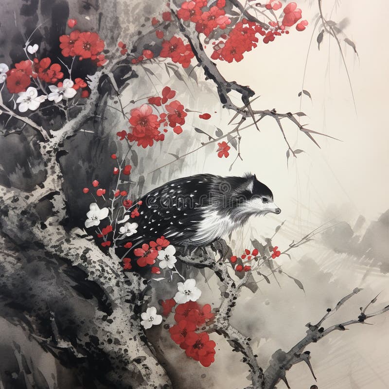 Breathtaking Tree Sumi-e Ink Painting Stock Illustration - Illustration ...