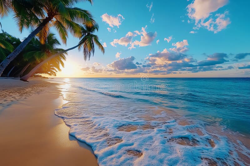 Breathtaking Tropical Beach Scene with Swaying Palm Trees and ...