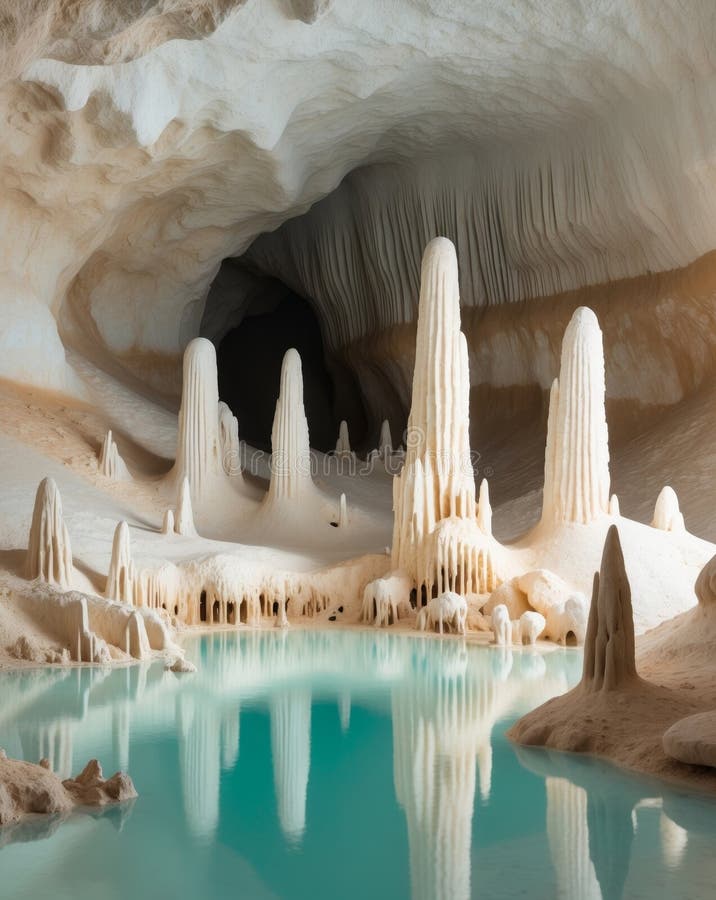 Breathtaking Underground Cave with Turquoise Lake and Stalagmites ...