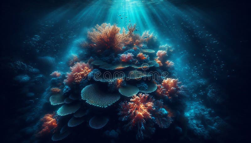 Breathtaking Underwater Scene with Glowing Coral Reefs and Shimmering ...