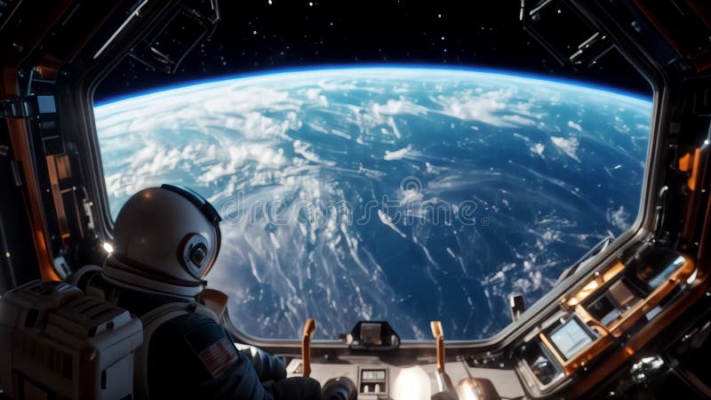 Astronaut Inside Spacecraft Cockpit Observing Earth Stock Footage ...