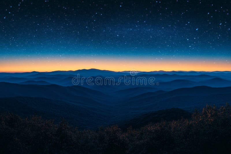 Breathtaking View of the Blue Ridge Mountains Under a Starry Night Sky ...
