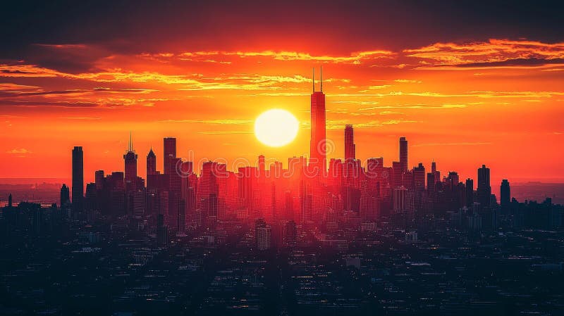 Breathtaking View Captures City Skyline Silhouetted Glowing Sunset ...