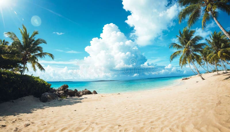 Breathtaking View of Clear Waters, Beautiful Sky, and Sunlit Beach ...