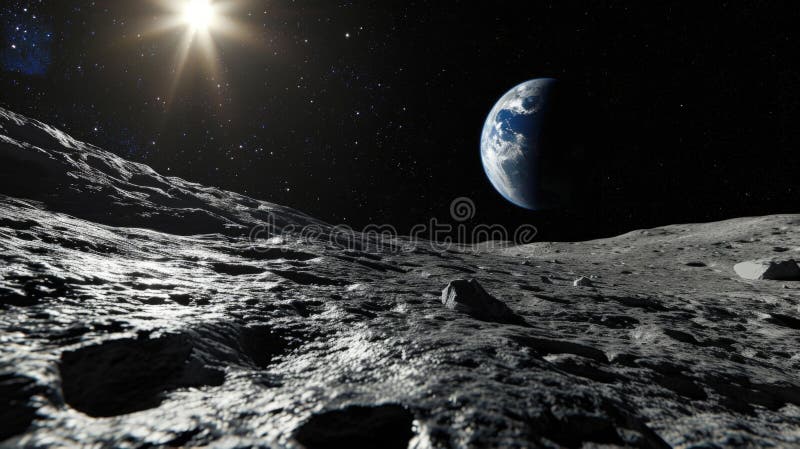 A Breathtaking View of Earth from the Lunar Surface Stock Image - Image ...