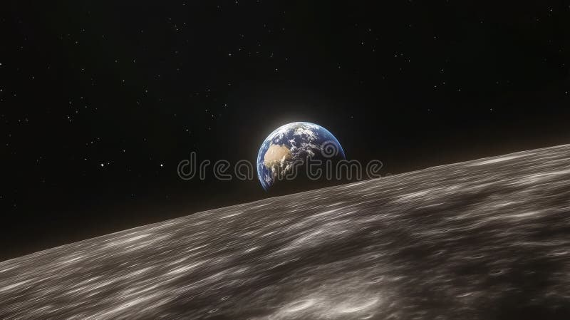 Breathtaking View of Earth Rising Over the Moon with Deep Space ...