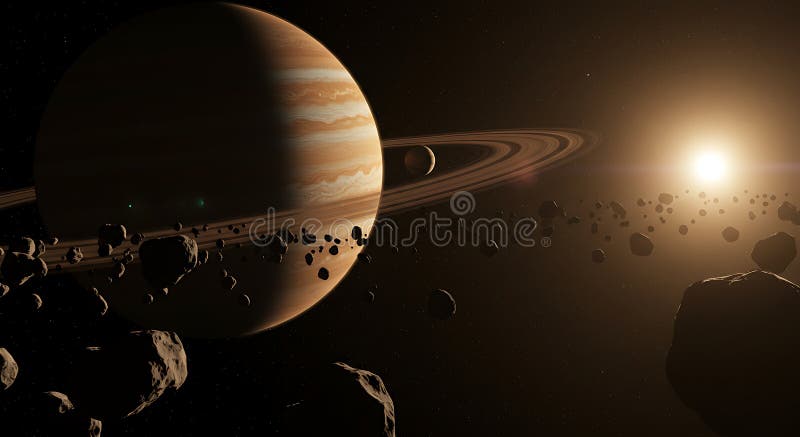 Planetary Ring System & Asteroids Stock Illustration - Illustration of ...