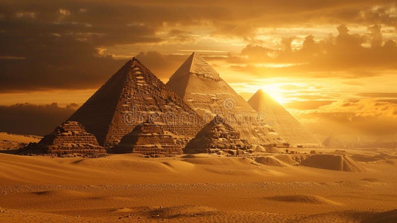 The Great Pyramids of Giza at Sunset in Egypt Stock Illustration ...