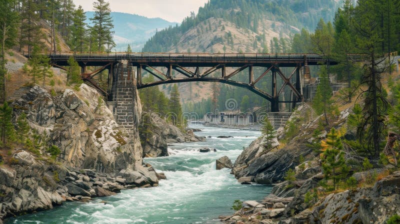 A Breathtaking View of a Historic Train Bridge Over a Rushing River ...
