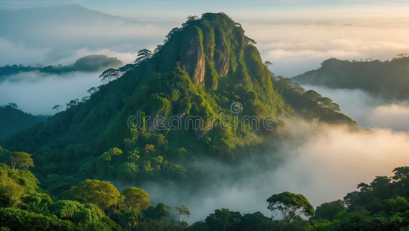A Breathtaking View of a Jungle Covered Mountain Peak Stock ...