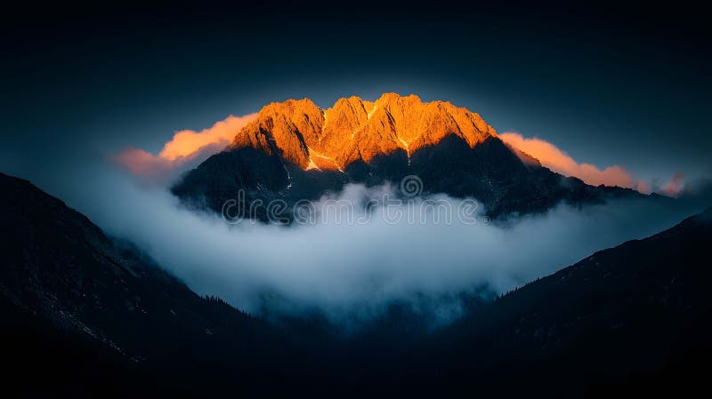 A Breathtaking View of the Last Rays of Light on the Peaks Stock ...