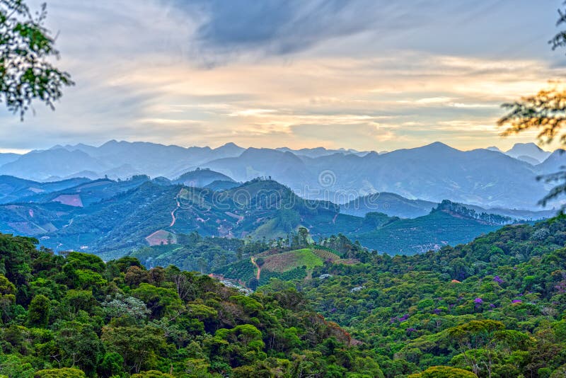 Dreamy Long Exposure of a Jungle and Mountain Landscape at Sunset Stock ...