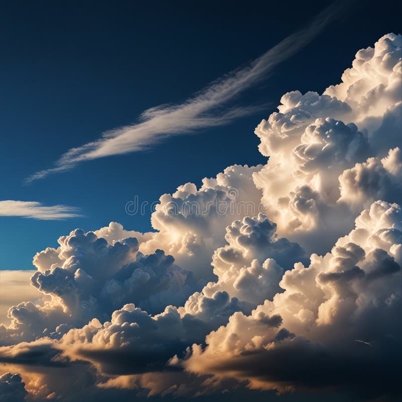 A Breathtaking View of Massive Cumulus Clouds Illuminated by Sunlight ...