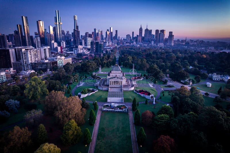 Breathtaking View of the Melbourne Skyline at Sunset Stock Photo ...