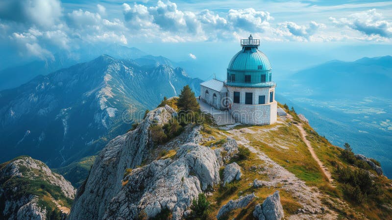 Breathtaking View from Mountain Peak Featuring an Observatory Dome ...