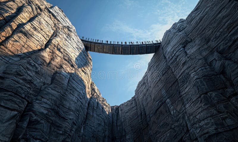 A Breathtaking View of a Narrow Bridge Connecting Two Towering Cliffs ...