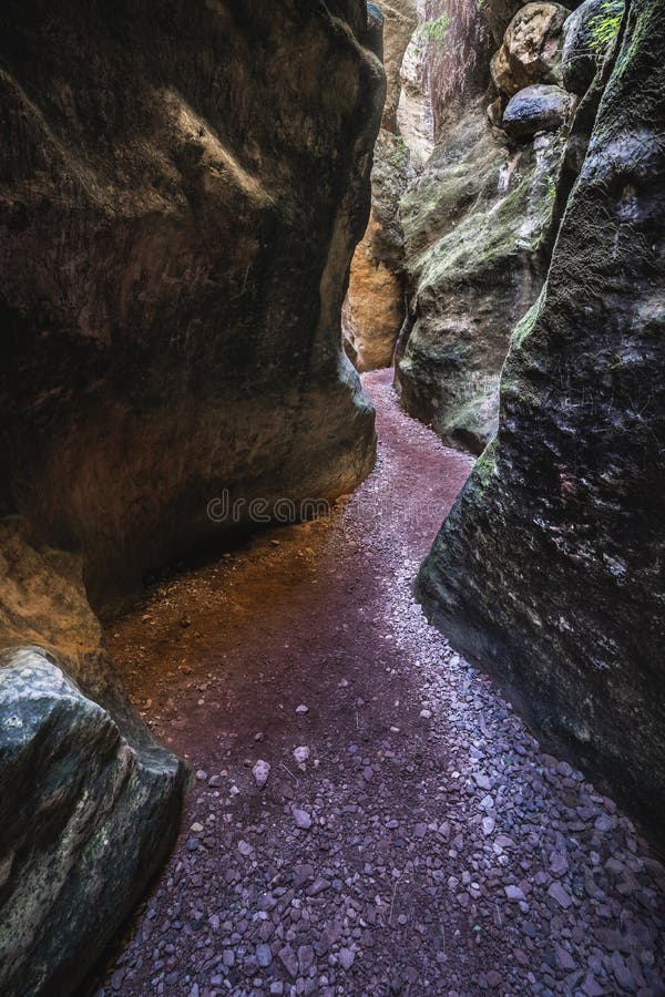 Breathtaking View of the Narrow Path between the Enormous Rocks Stock ...
