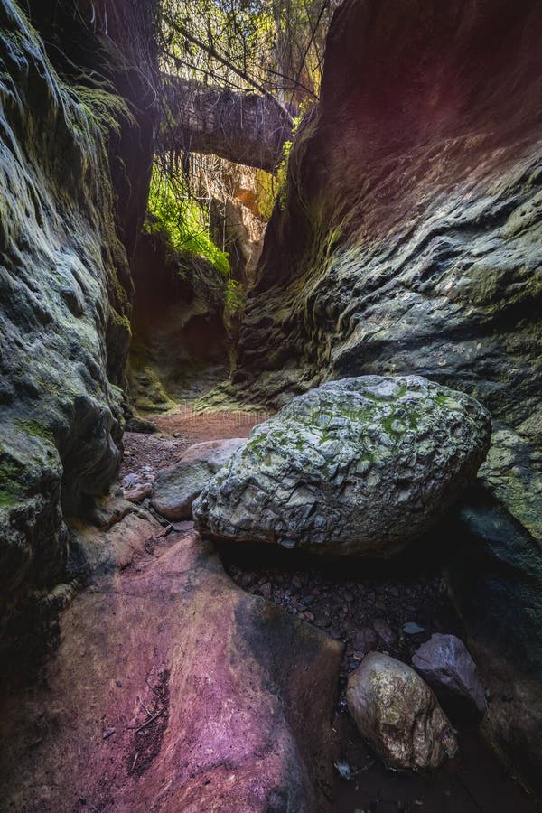 Breathtaking View of the Narrow Path between the Enormous Rocks Stock ...