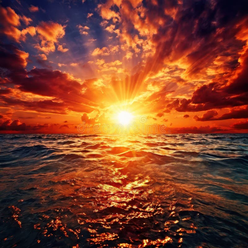 Dramatic Ocean Sunset with Vibrant Sky Reflections Stock Photo - Image ...