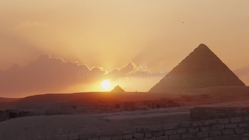 Breathtaking View of the Pyramids at Sunset, with the Golden Sun ...
