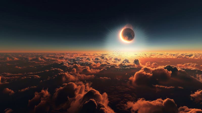 Breathtaking View of Solar Eclipse Above Clouds Stock Illustration - Illustration of modern ...