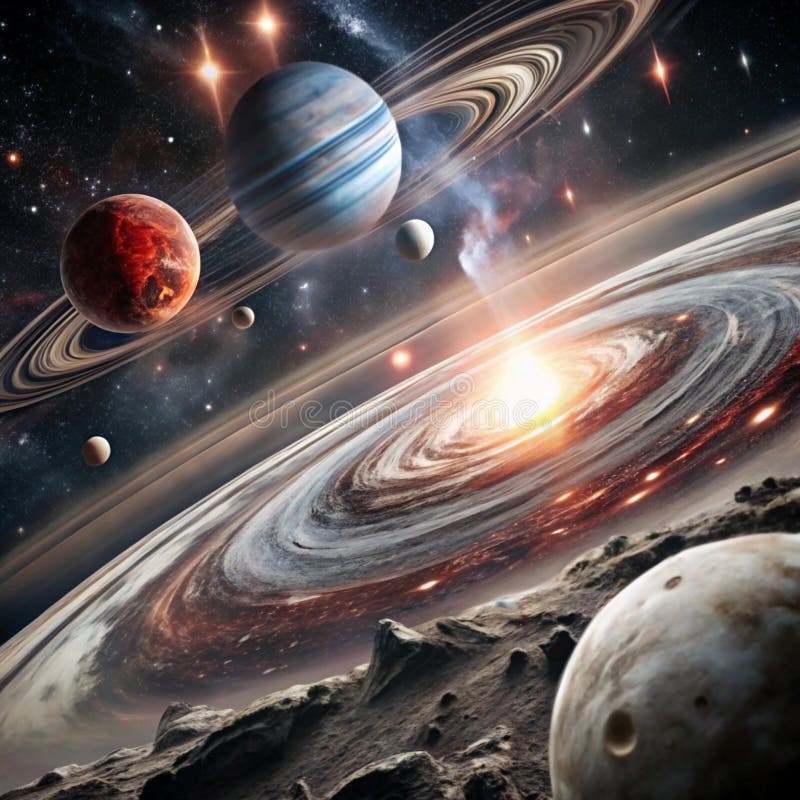 A Breathtaking View of a Solar System with a Swirling Galaxy in the ...