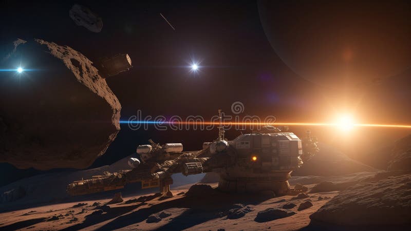 A Breathtaking View of a Space Station with a Large Rock in the ...