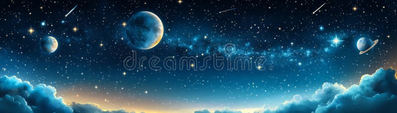 Breathtaking View of a Starry Night Sky with Planets Stock Illustration ...