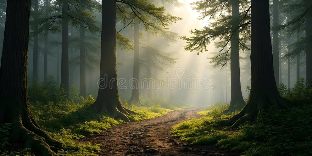 Breathtaking View of a Sun-drenched Forest Path, Illuminated by Rays of ...