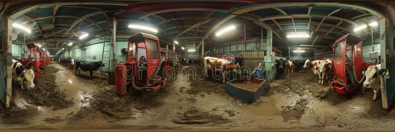 Breathtaking View of a Traditional Barn Filled with Hardworking Cows ...