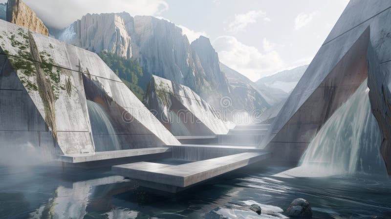 A Breathtaking View of Triangular Waterfalls Plunging into a Geometric ...