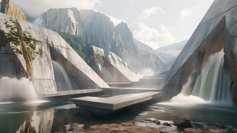 A Breathtaking View of Triangular Waterfalls Plunging into a Geometric ...