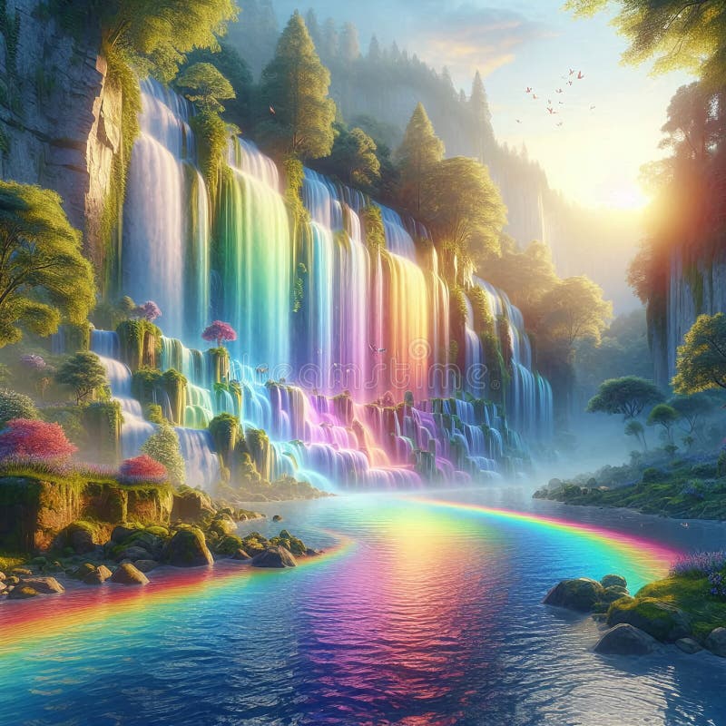 A Breathtaking View of a Waterfall Cascading Down, Forming a Shimmering ...