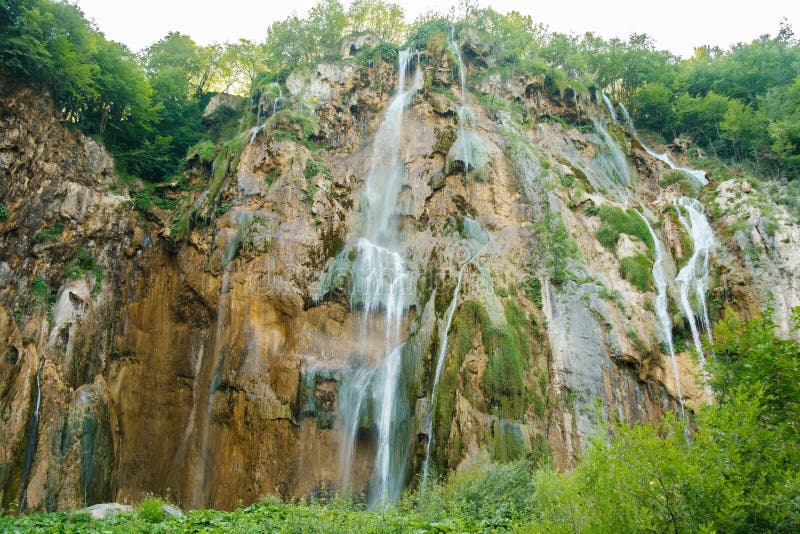 Breathtaking View of Waterfall Falling from Steep Cliff Stock Image ...