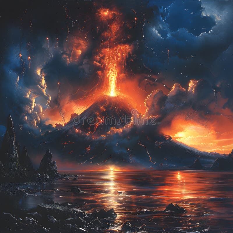 Breathtaking Volcanic Eruption at Sunset, with Fiery Explosions and ...
