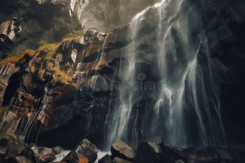 Breathtaking Waterfall Cascading Down a Rocky Cliff. Generative AI ...