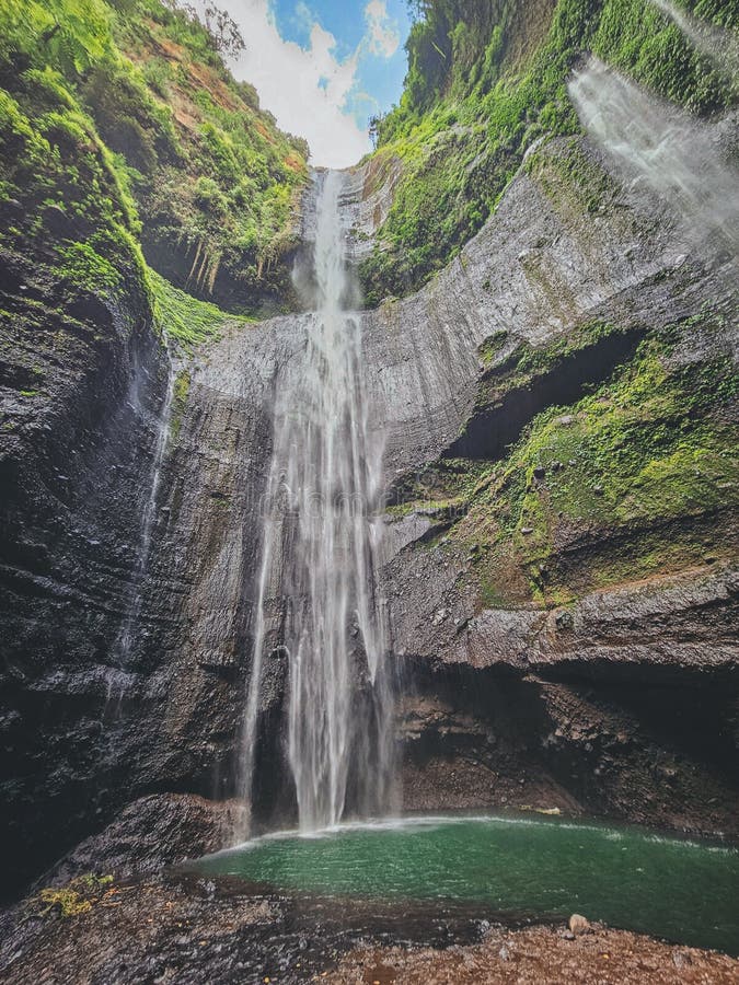 Incredible Waterfall in the Mountains Stock Image - Image of green ...