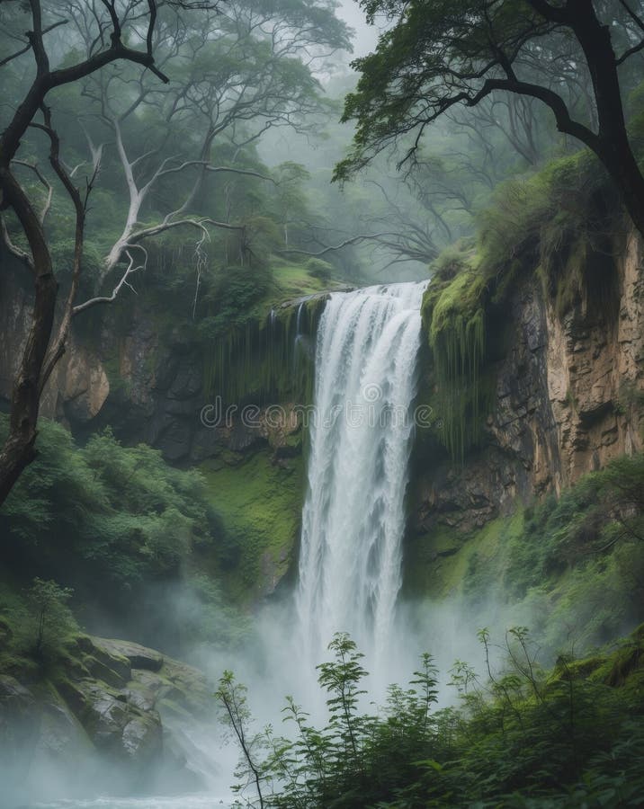 Breathtaking Waterfall Cascading through Rugged Landscape Stock Photo ...