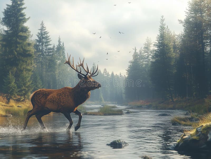 Fast Deer in a Serene Scene Stock Illustration - Illustration of ...